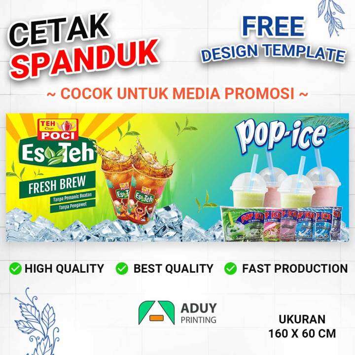 Cetak Spanduk Banner Backdrop Es Teh Poci dan Pop Ice Ukuran 160x60 ...