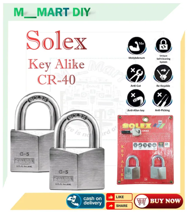 Solex Padlock 40mm G5 Padlock Key Alike System Heavy Duty Pad Lock Made ...
