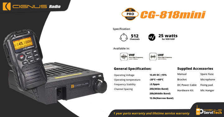 Cignus CG-818Mini Mobile Base Radio 25watts VHF/UHF | Lazada PH