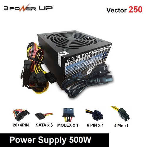 PSU Power Supply 500watt 500W Power Up Vector 250 PC with VGA 6 Pin | Lazada Indonesia