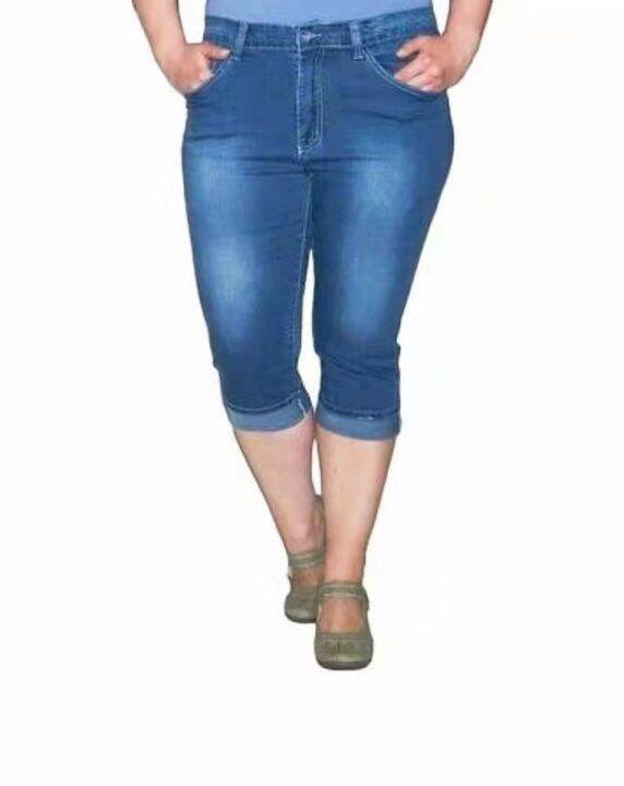 Size 30-42 Plus Size Stretchable Denim Tokong Highwaist Curvy Fit w/Blechin Design Soft Stretchy ...