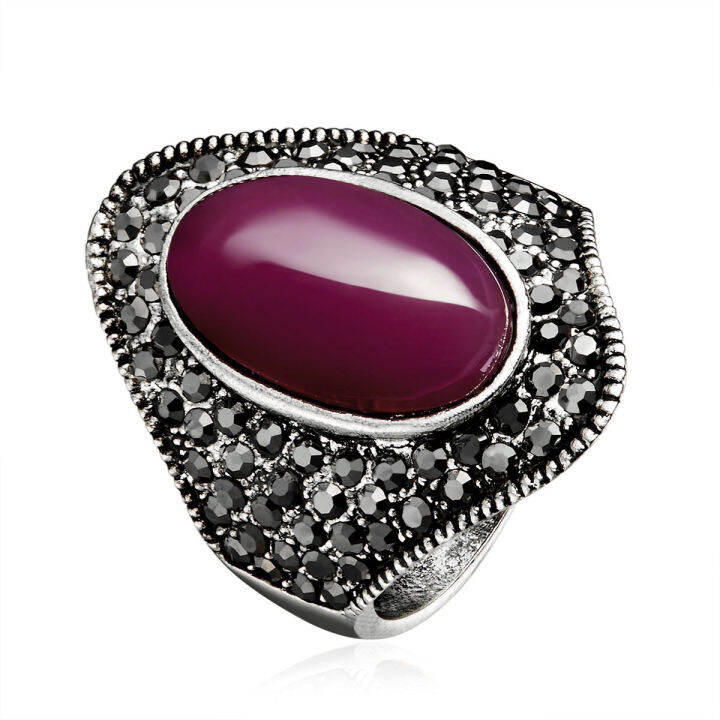 SINLEERY วินเทจรูปไข่สีม่วงโอปอลแหวนสำหรับผู้หญิงสีเงินโบราณแหวนนิ้วหญิง JZ164 | Lazada.co.th