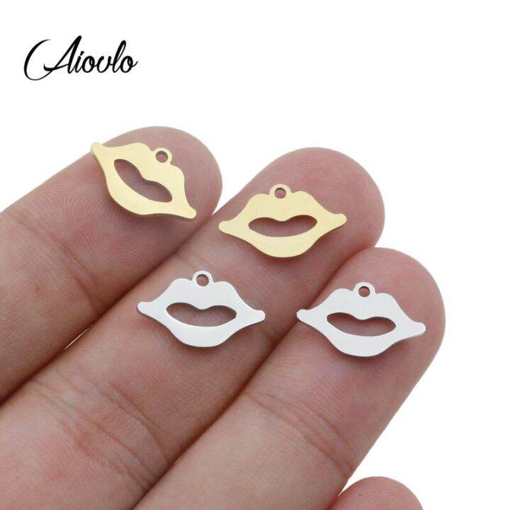 Aiovlo 10pc/lot Stainless Steel Cute Lips Charms Pendant DIY Earring ...