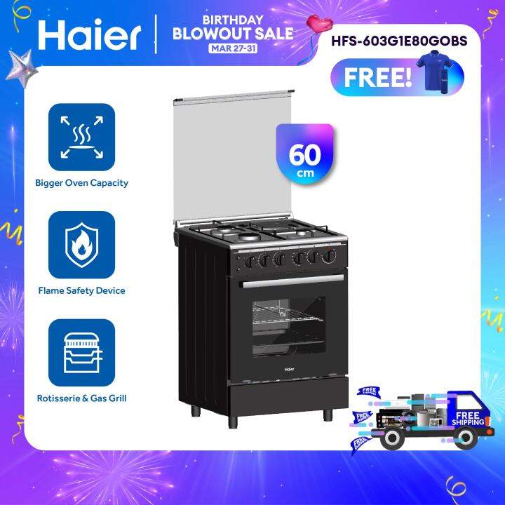 Haier HFS-603G1E86GOBS 60cm Gas Range 3 Gas Burners 1 Electric Plate ...