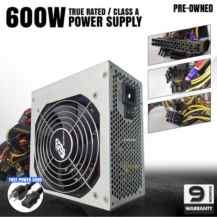 600 Watts Power Supply True Rated PSU with GPU cable 6+2 pin Heavy Duty ...