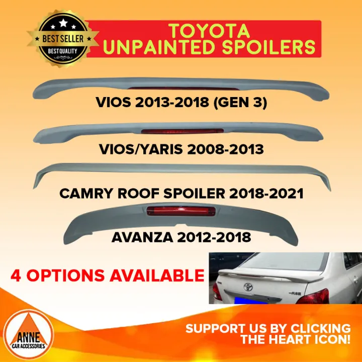 High Quality Unpainted Spoiler for Toyota Vios Gen2 / Yaris 2008 - 2013 / Avanza J G E / 2006 ...
