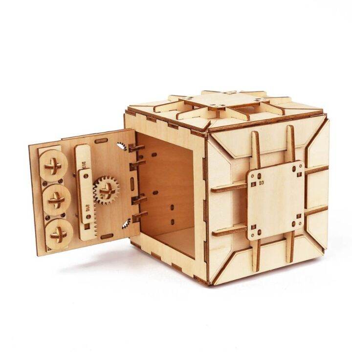 FERVID Brain Teaser 3D Wooden Model Locker Kit Safe Box DIY Coin Bank ...