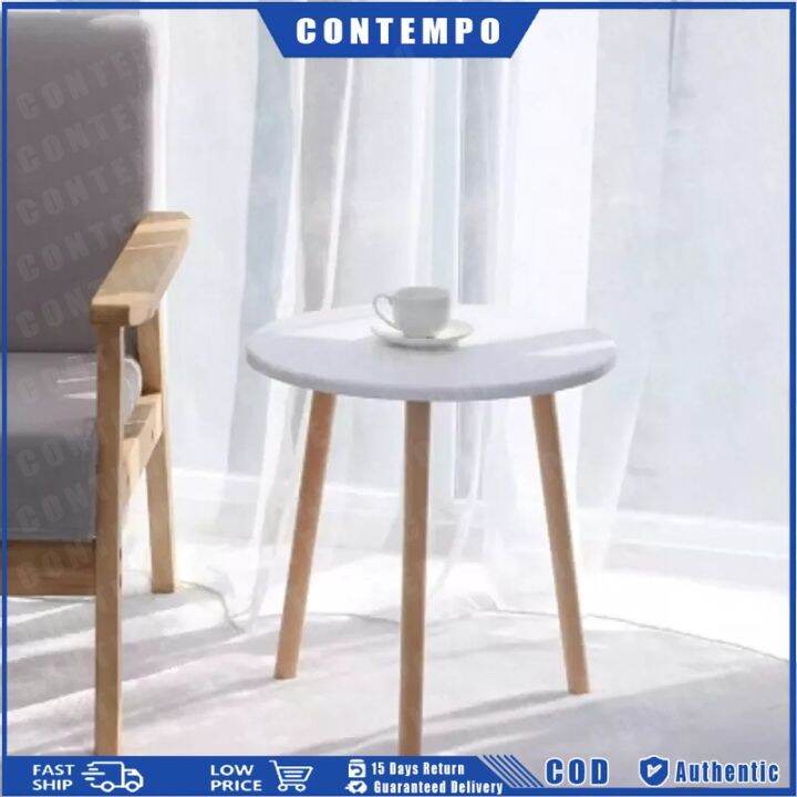 nordic mall round coffee table side table white/black wood | Lazada PH