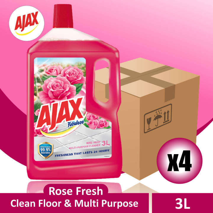 Ajax Fabuloso 3L Rose Fresh Multi Purpose Floor Cleaner Eliminates 99.9 ...