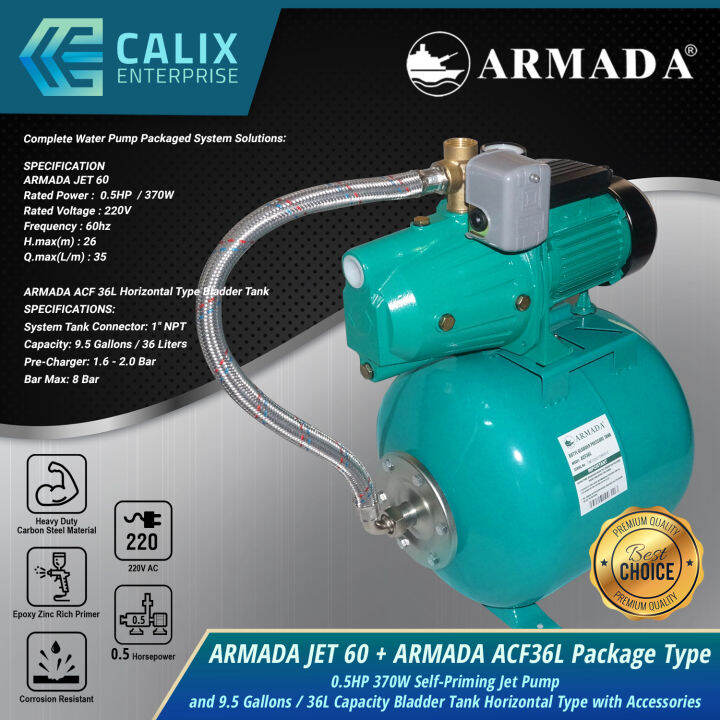 0.5HP 370W Self-Priming Jet Pump and 9.5 Gallons / 36L Capacity Bladder ...
