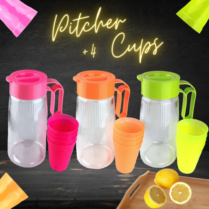 Pesona K-40 Cold Water Pot Drinks Colored Plastic Pitcher + 4 Cups ...