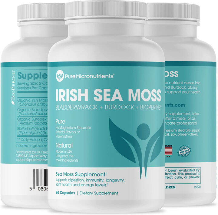 Sea Moss Capsules - 100% Organic Irish Sea Moss Pills with Bladderwrack ...