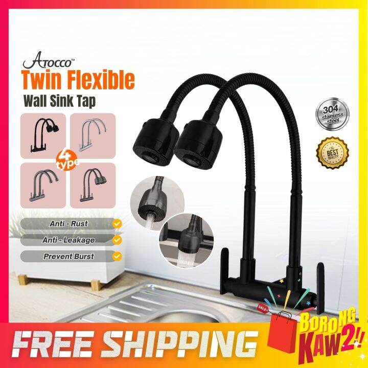 Swivel Wall Mounted Tap Sink Sinki Kembar 304 Stainless Steel Twin Tap ...