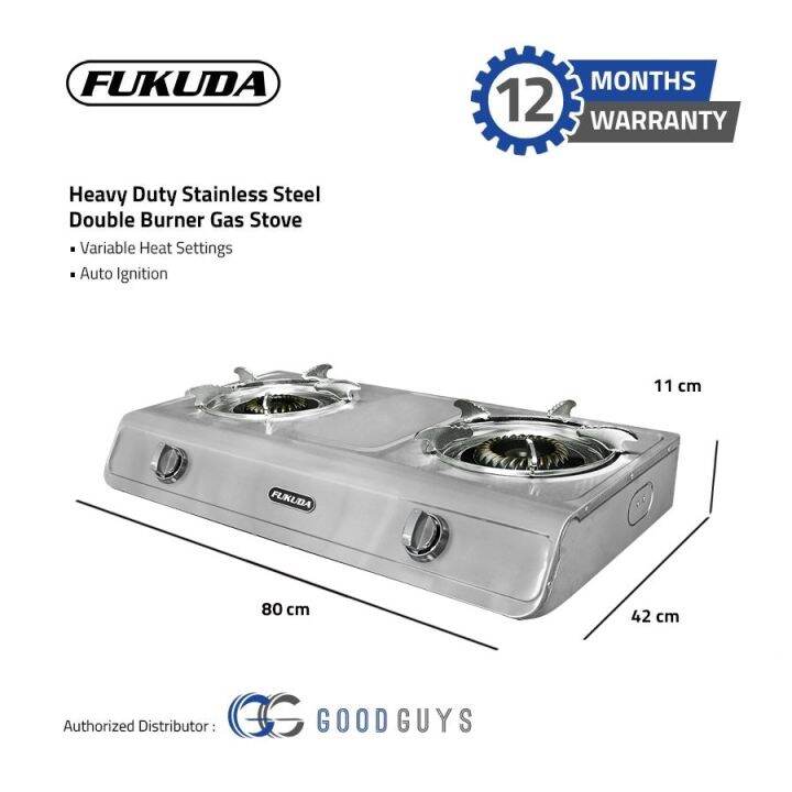 Fukuda 2 Burner Heavy Duty Gas Stove Double Burner Stainless FGS880SS ...