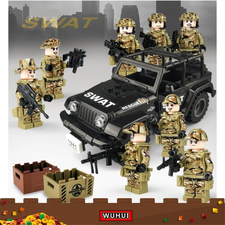 WUHUI 8+1PCS SWAT Military Army WW2 Minifigures Toy Building Kit ...