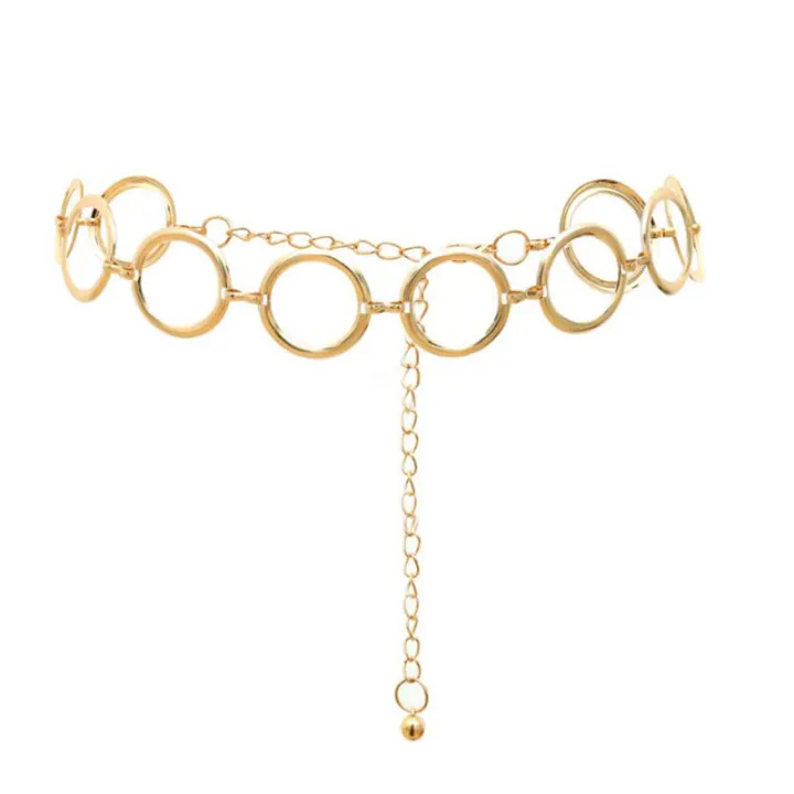 Potey เดรสแฟชั่นสตรีสายคาดเอวโซ่กว้าง,สายรัดเอวปรับได้ทำจากโลหะทรงกลม ...