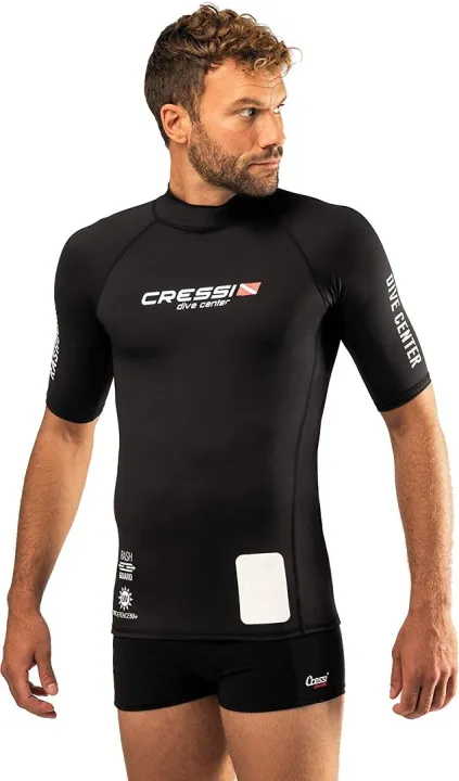 CRESSI RASH GUARD MAN SHORT SLEEVES BLACK เสื้อแขนสั้น ดำน้ำ ผู้ชาย ...