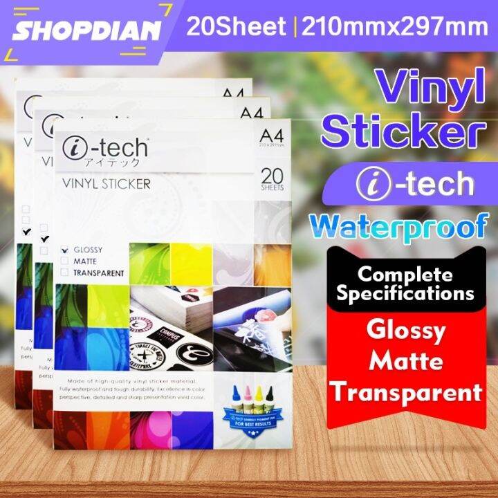 ITech Vinyl Sticker Waterproof Matte / Glossy / Transparent A4 20sheets ...