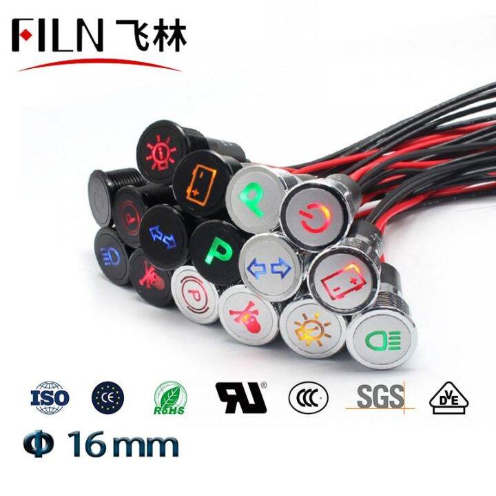 16mm led metal indicator light pilot lamp with car boat dashboard ...