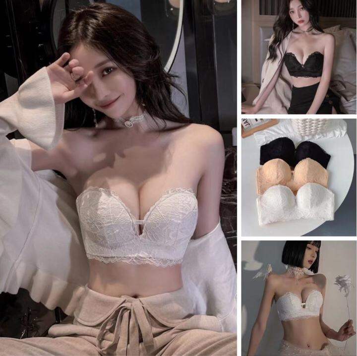 FittigerShop เสื้อชั้นในสตรี เสื้อในวัยรุ่น เสื้อเกาะอกลูกไม้ บราไร้โครง แฟชั่น มีฟองดันทรงในตัว ...