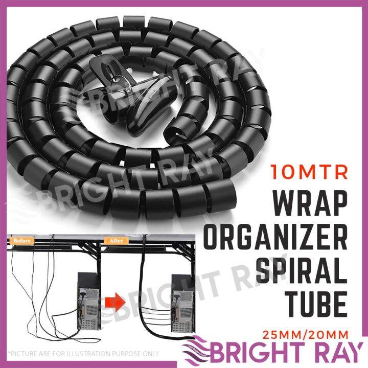 10MTR 25MM/20MM Flexible Spiral Tube Cable Wire Wrap Cord Organizer ...