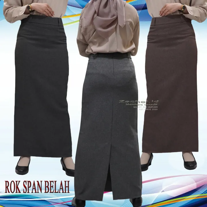Rok Span Hitam Panjang Model Belah Belakang Bahan Gabardin Super Rok ...