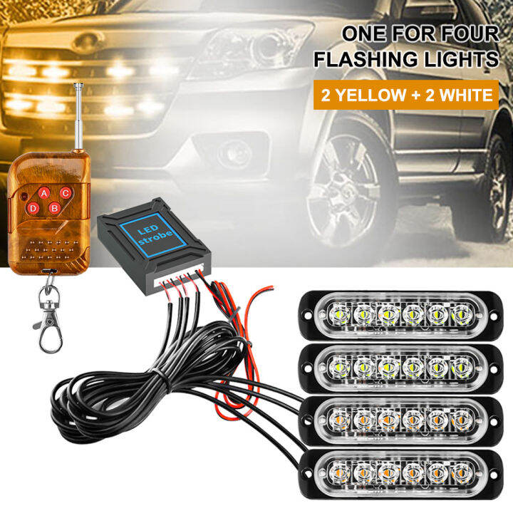 MB【CODs】4 In 1 LED Emergency Warning Light 12-24V 6LED Strobe Light ...