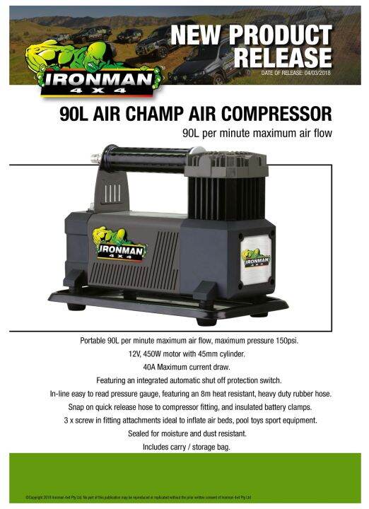 ปั้มลมไฟฟ้า 12v (90L/min) Air champ compressor จาก Ironman 4x4 | Lazada ...