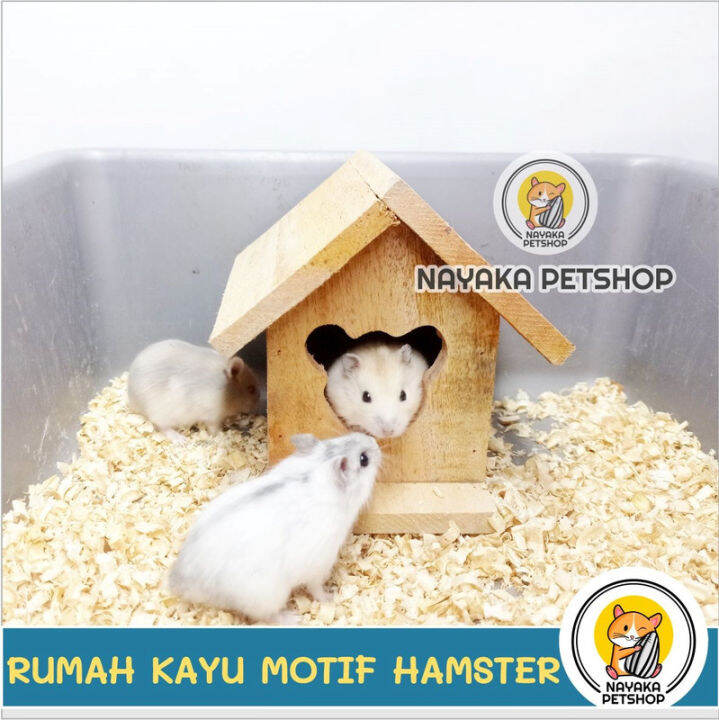 Rumah Hamster Kayu Atap Segitiga Motif Hamster Wooden Home Kandang Hewan House Sarang Tupai ...