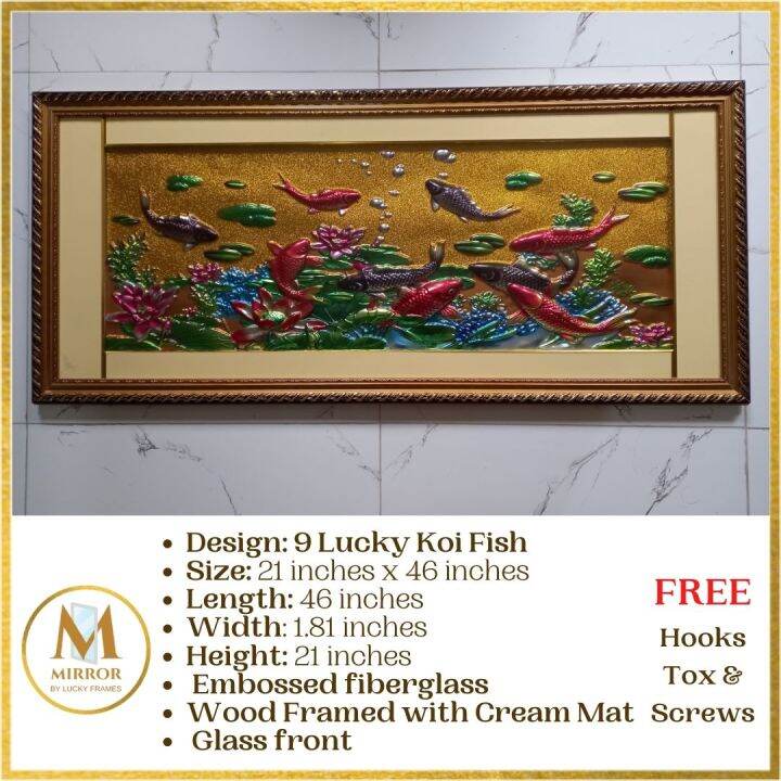 9 Lucky Koi Fish Wall Framed Decor with Frame 46 inches x 21 inches ...