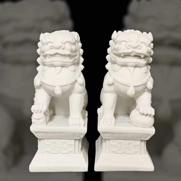 Pair of Fu Foo Dogs Guardian Lion Statues, Feng Shui Decor for Home ...