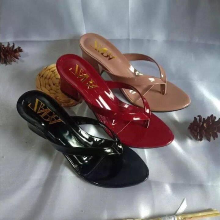 LADANG ONLINE - LAURA Sandals Pump Heels Hak Tahu Glossy Sendal Jepit ...