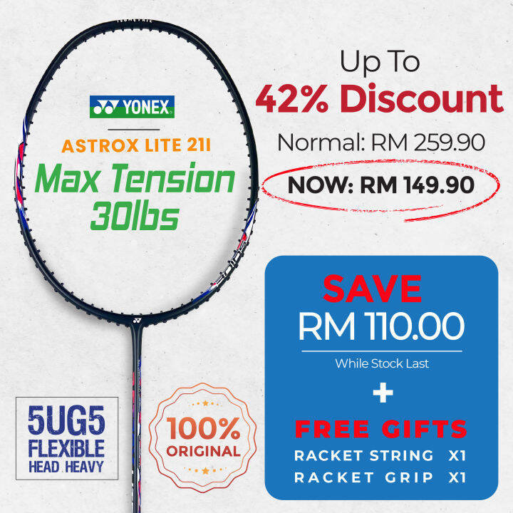 【FREE String & Grip】 Yonex Astrox Lite 21i (Black) Badminton Racket ...