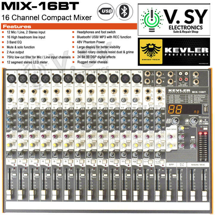 2023 Original Kevler MIX-16BT Professional Mixer with 16 Channel Input 12 Mic / Line 2 Aux Audio ...