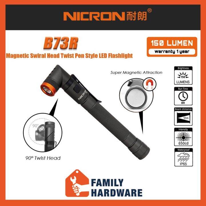 NICRON B73R Rechargeable 90° Magnetic Swiral Head Twist Pen Style LED ...