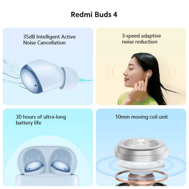 Xiaomi Redmi Buds 4หูฟัง36dB ลดเสียงรบกวนที่ใช้งานไฮบริด Vocalism ความ ...