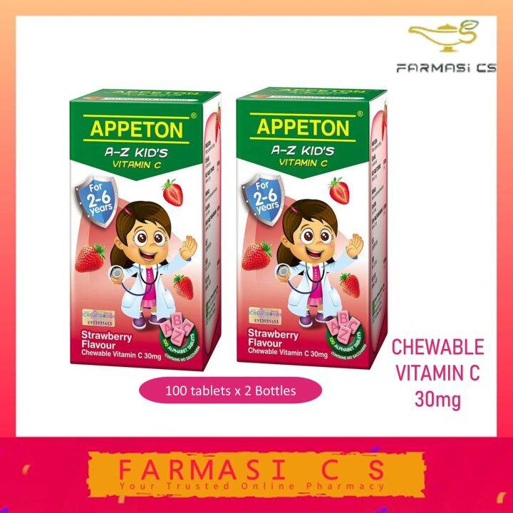 Appeton A-Z Kid's Vitamin C 30mg 100 Chewable Tablets x 2 Bottles (TWIN ...
