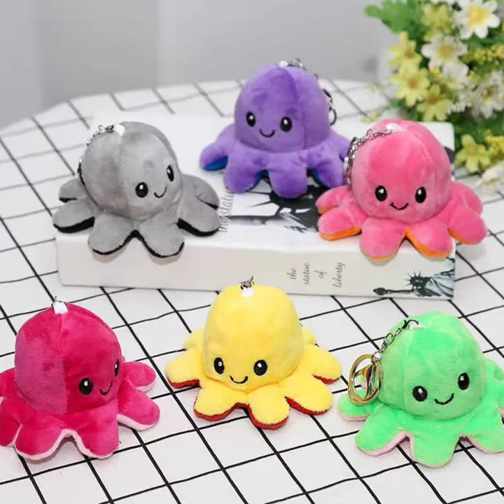 YA Reversible Octopus Plush Pendant Double-sided Expression Flip ...