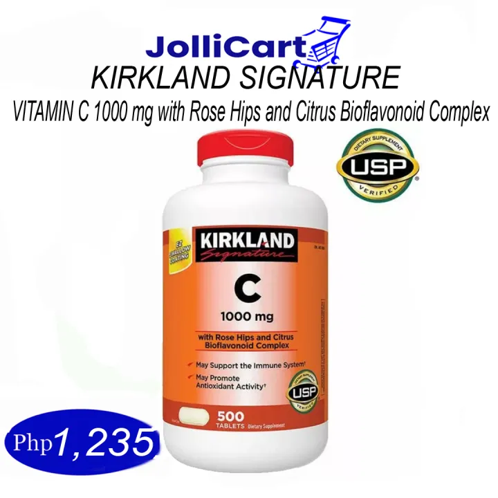 JolliCart Kirkland Signature Vitamin C with Rosehips and Citrus Bioflavonoid Complex 1000mg, 500 ...