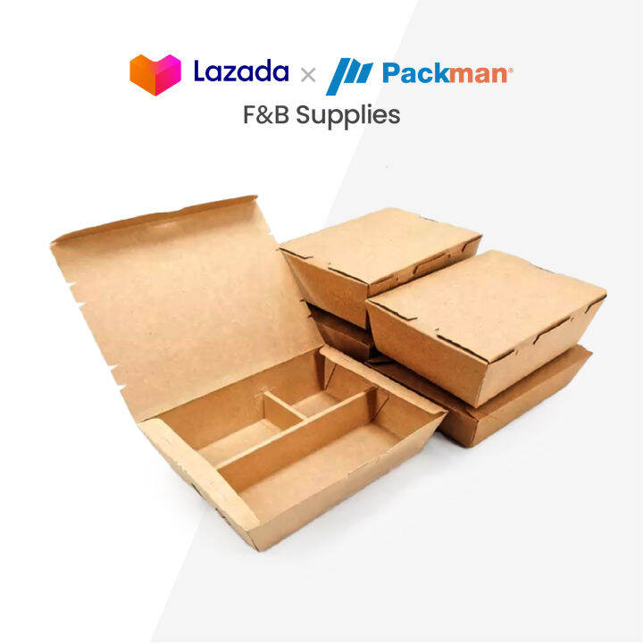 [Wholesale] 50/100/200pc Kraft Bento Box│3 Compartment Takeaway Paper ...