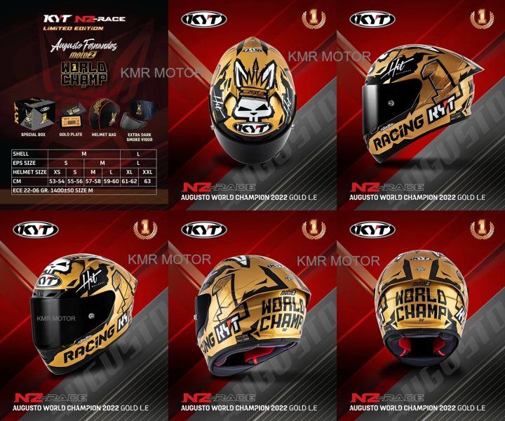 KYT NZ RACE AUGUSTO WORLD CHAMPION 2022 GOLD LIMITED EDITION FULL FACE ...