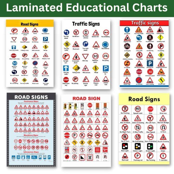 100 High-quality Laminated Road and Traffic Signs Charts for Learners ...