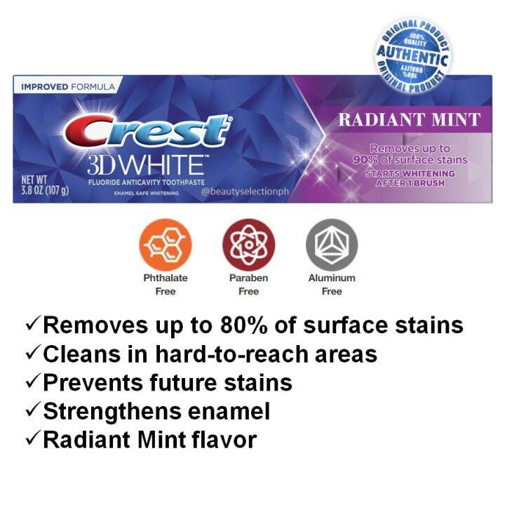 Crest 3D White Whitening Toothpaste, Radiant Mint 107g | Lazada PH