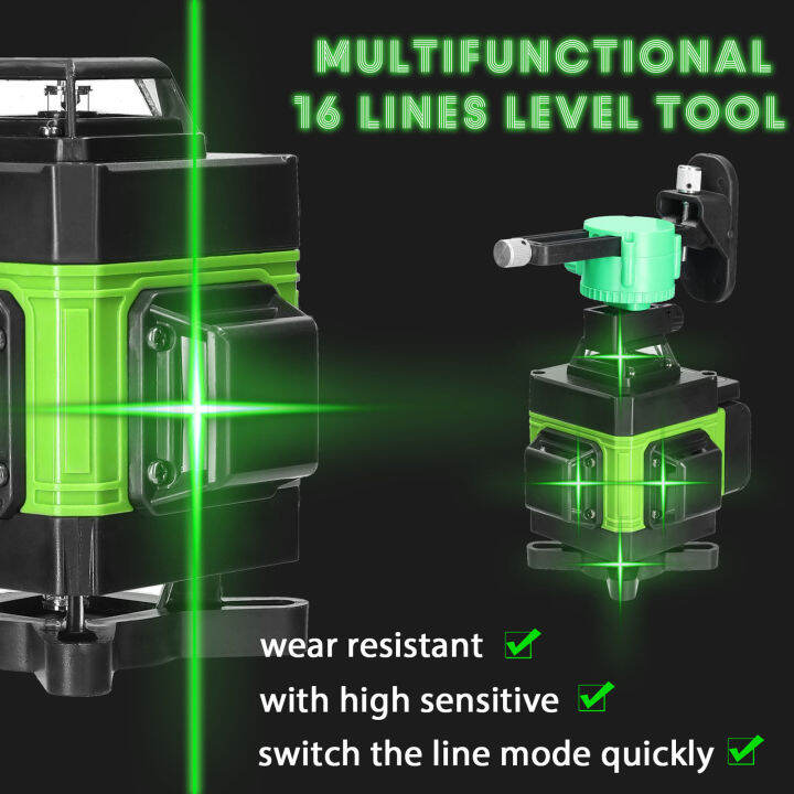 DM MALL 16 Lines Adjustable 4D Laser Level Green Line 360 Degree Rotary ...