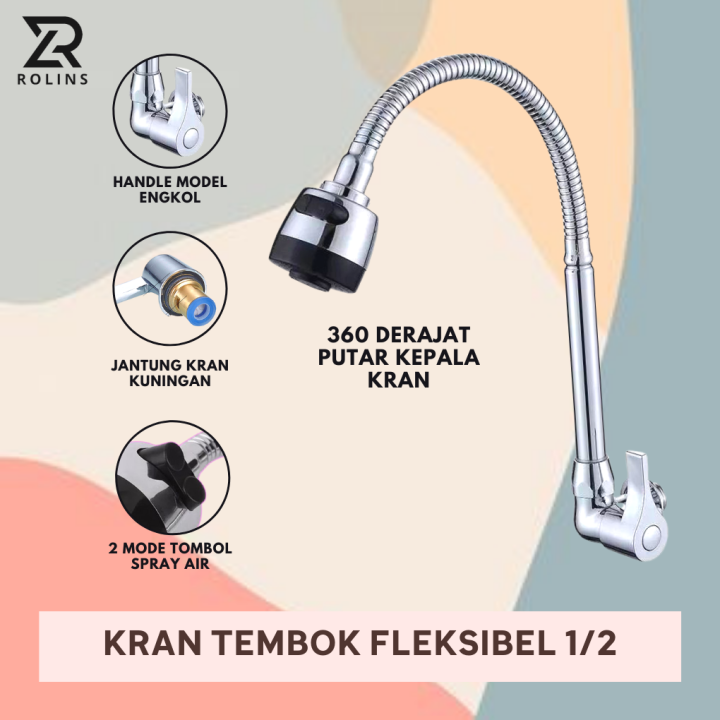 KRAN ANGSA CUCI PIRING FLEXIBLE 1/2 INCH CHROME TEMBOK | Lazada Indonesia