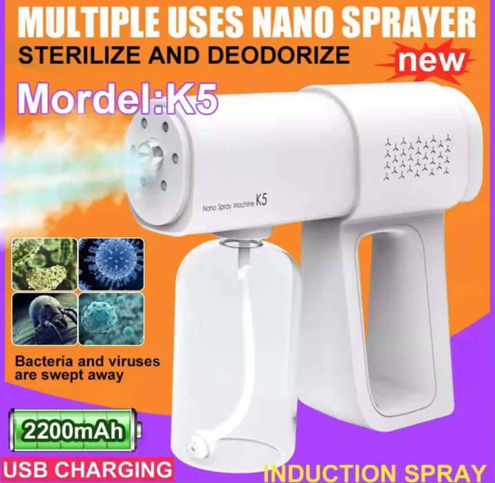 K5 Wireless Disinfection blue light Nano spray gun Nano Disinfection Spray Gun Fog Machine Blu ...