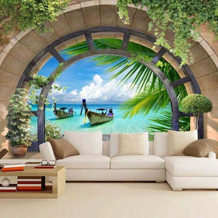 Sea view, beach wallpaper, 3D three-dimensional wallpaper, beautiful ...