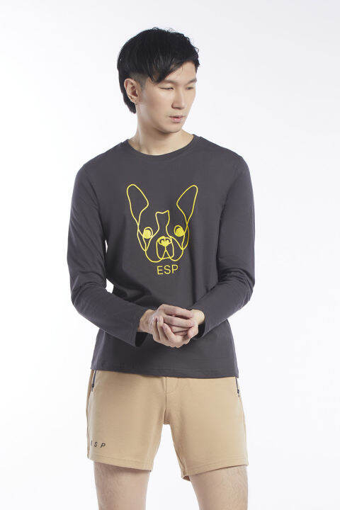ESP เสื้อทีเชิ้ตแขนยาวลายเฟรนช์ชี่ ผู้ชาย สีดำ | Long Sleeve Frenchie T ...