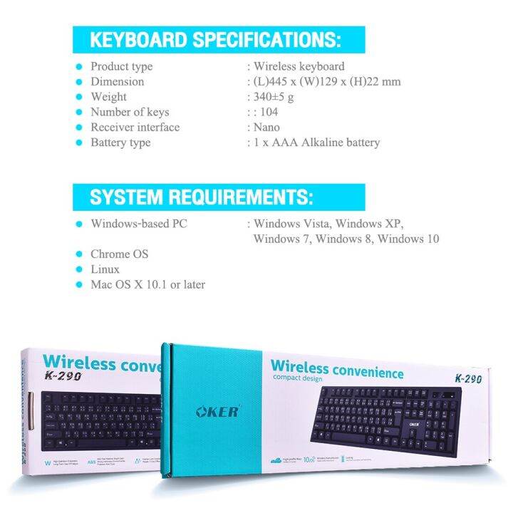 K-290 OKER KEYBOARD 2.4 GHz. wireless | Lazada.co.th