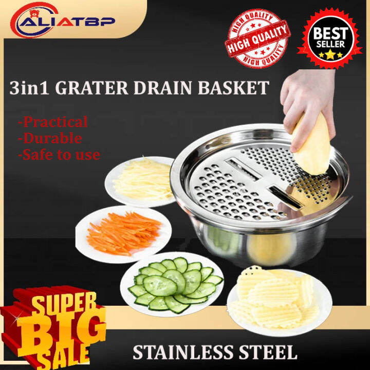 3in1 Stainless Steel Basin with Grater Vegetable Cutter Wash Drain ...